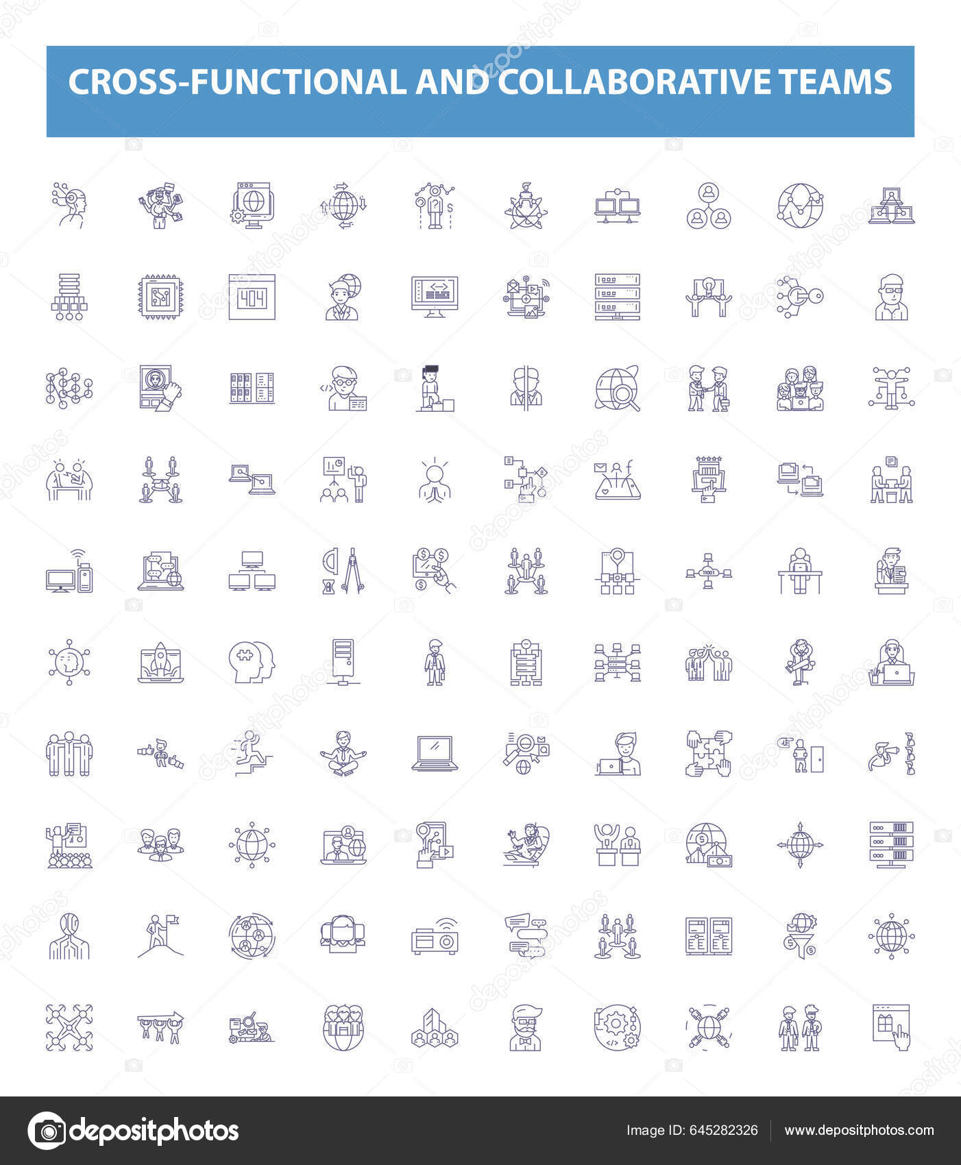 Cross Functional Collaborative Teams Line Icons Signs Set Collection ...