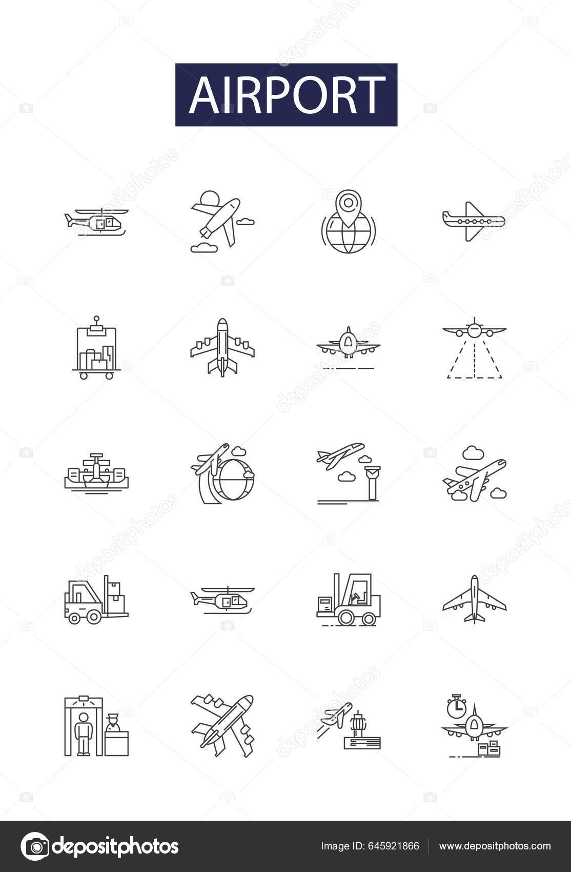 Airport Line Vector Icons Signs Terminal Aircraft Flight Sky Runway ...