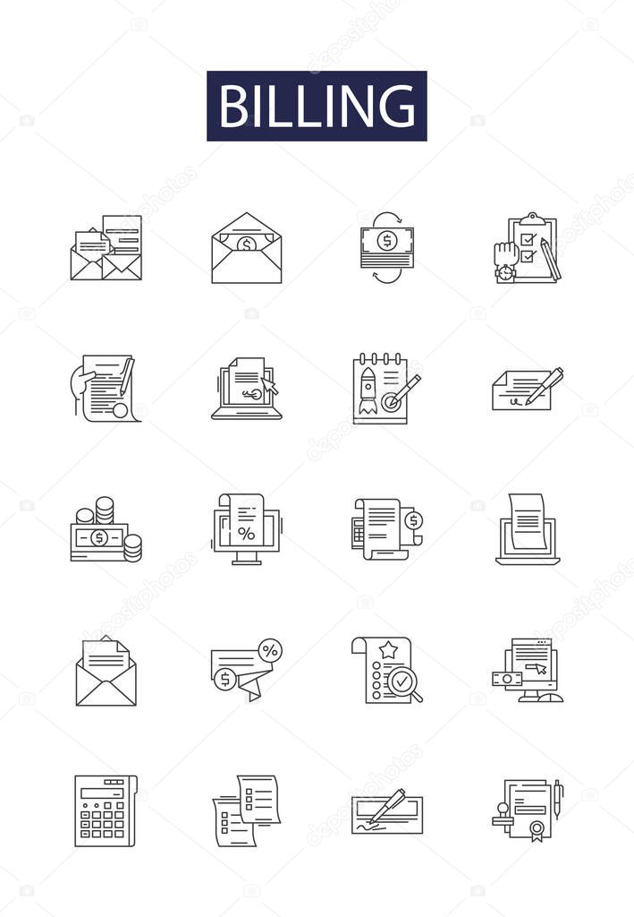Línea de facturación vectorial iconos y signos. Pagos, remesas, cuentas ...