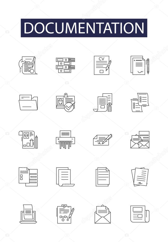 Documentation Line Vector Icons And Signs Papers Reports Manuals