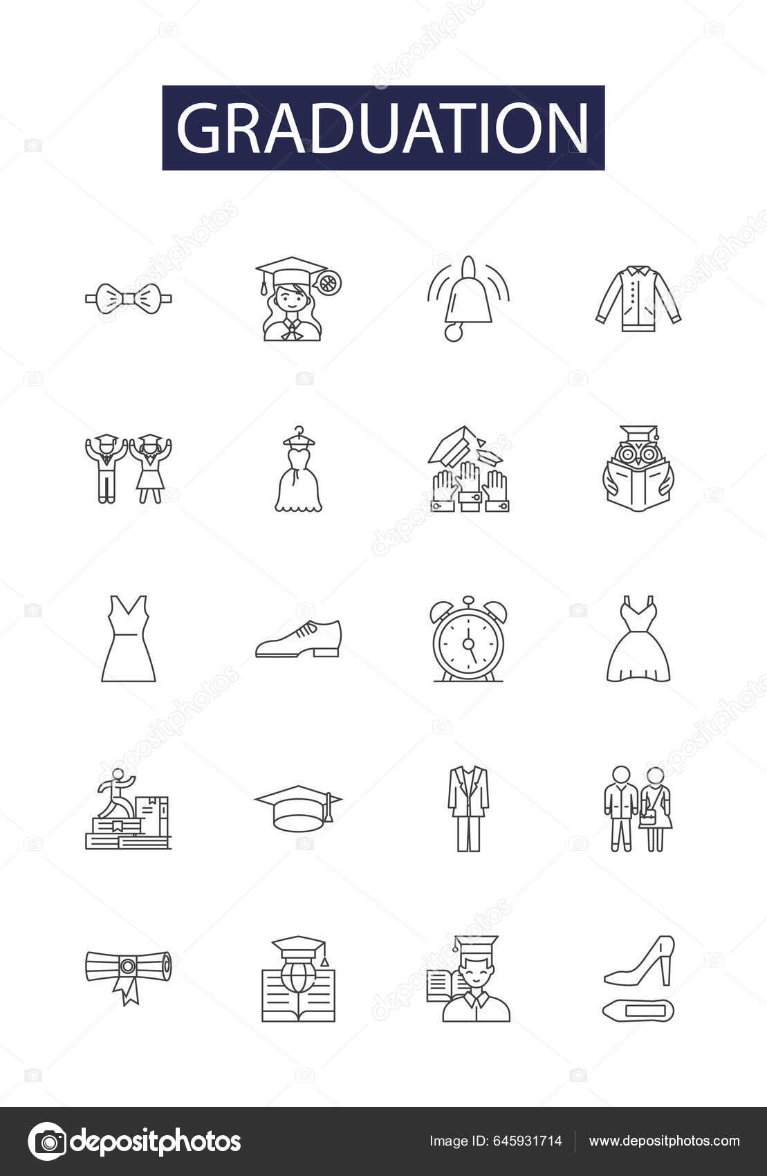 Graduation Line Vector Icons Signs Celebration Graduate Degree ...