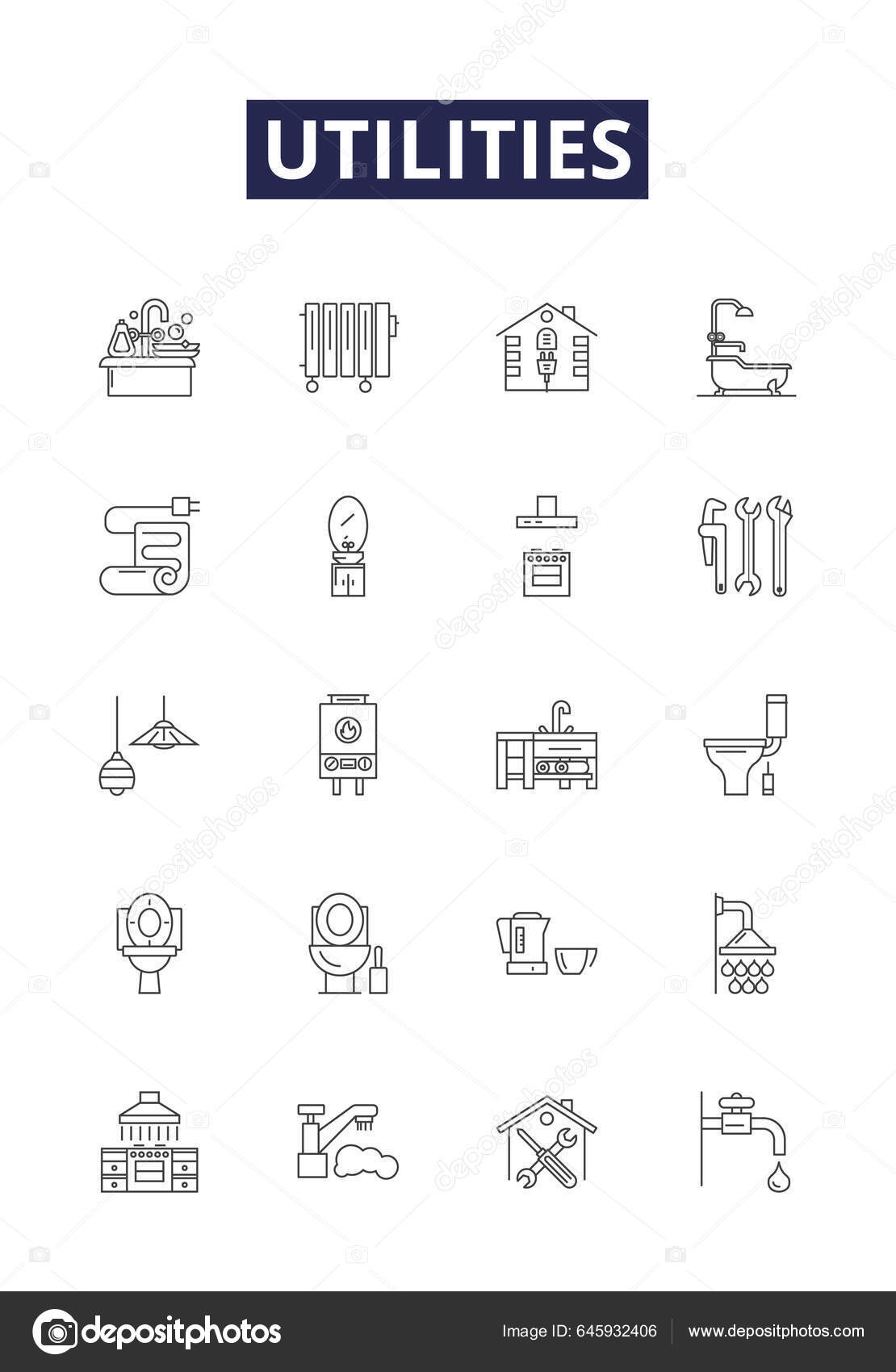 Utilities Line Vector Icons Signs Energy Electric Power Utility ...