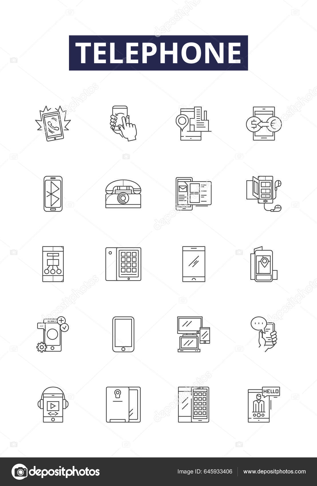 Telephone Line Vector Icons Signs Line Talk Handset Dial Call Stock ...