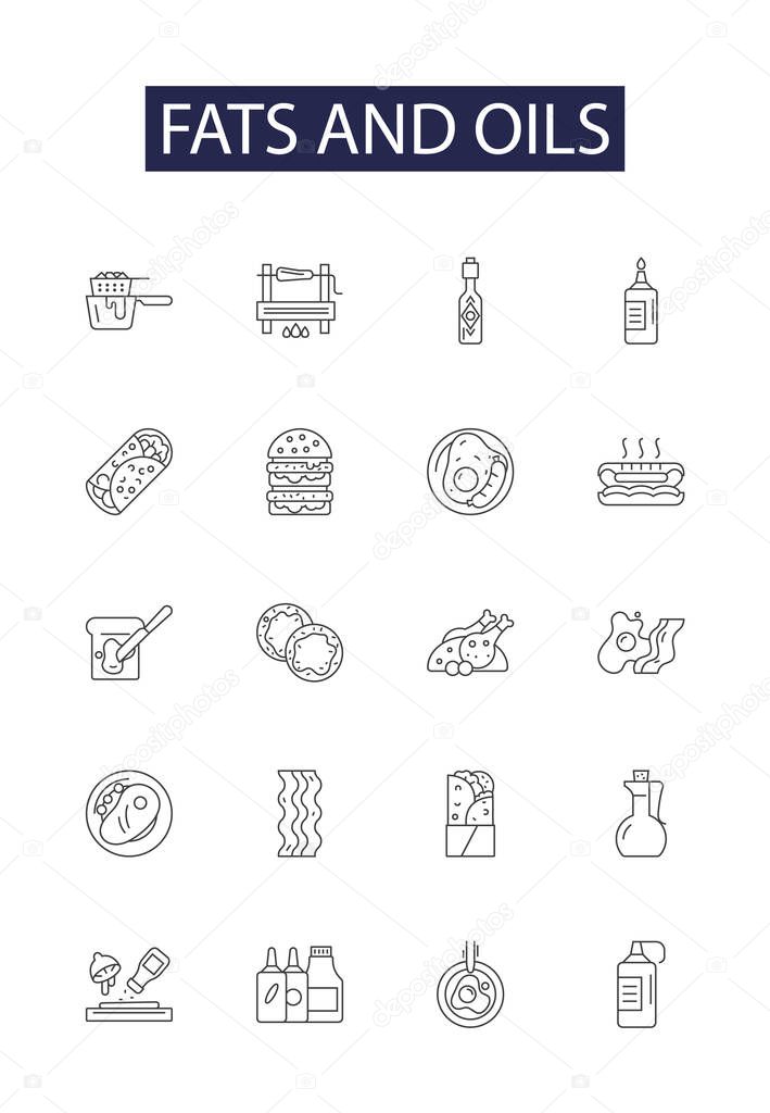 Grasas y aceites línea vectorial iconos y signos. aceites, margarina ...