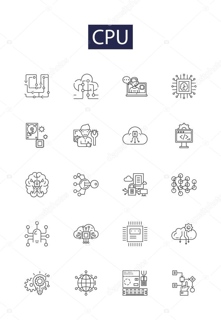Iconos y signos vectoriales de línea Cpu. CPU, Núcleo, Central, Unidad ...