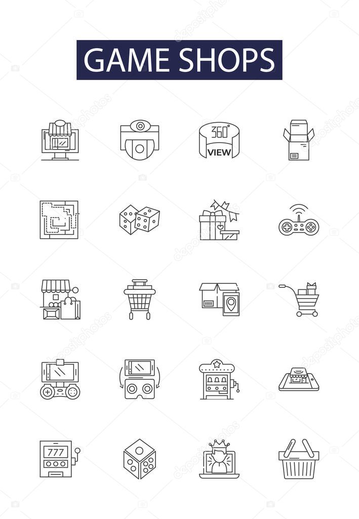 Tiendas de juegos línea de iconos vectoriales y signos. Tiendas ...