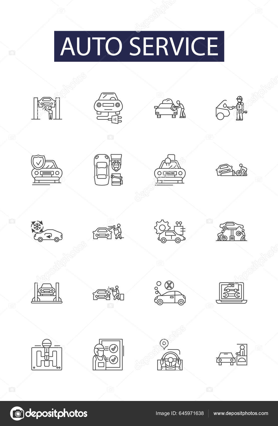 Auto Service Line Vector Icons Signs Service Repair Tune Maintenance ...