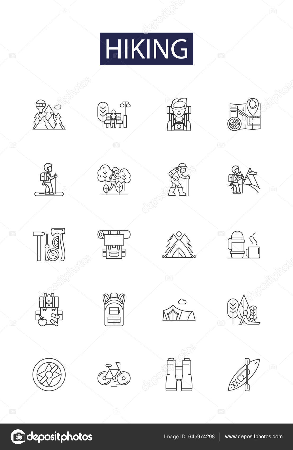 Hiking Line Vector Icons Signs Trekking Trails Camping Outdoors ...