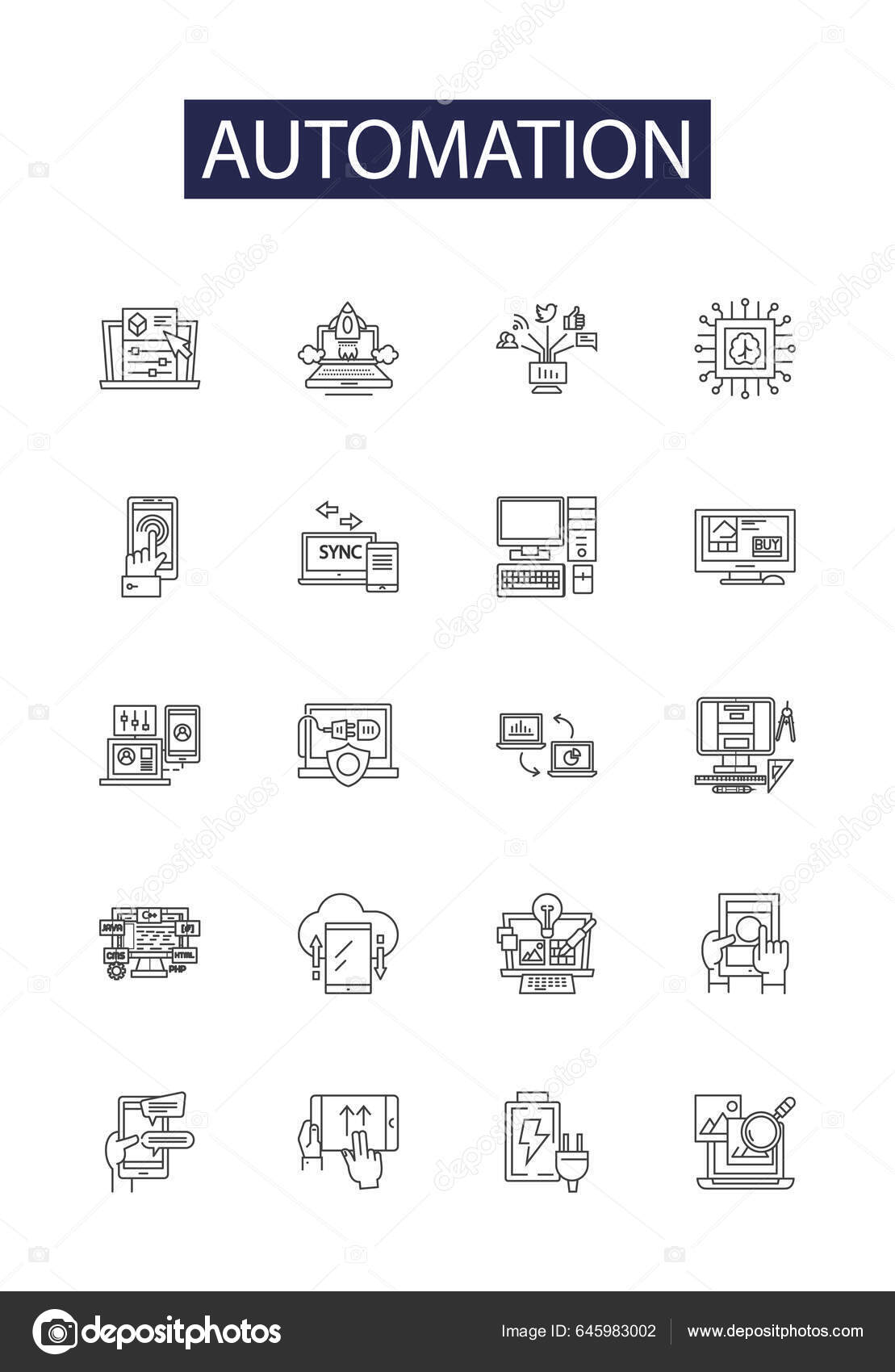 Automation Line Vector Icons Signs Robotics Mechatronics Cybernetics