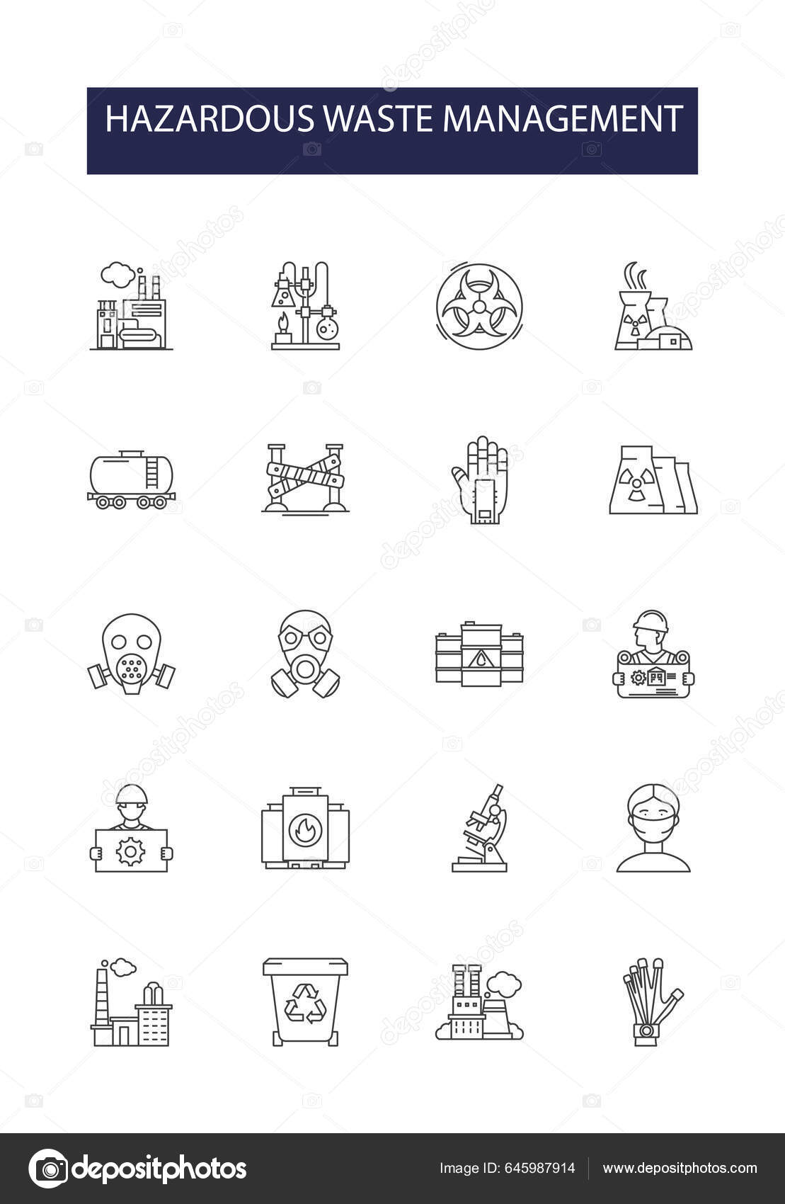Hazardous Waste Management Line Vector Icons Signs Management Disposal ...