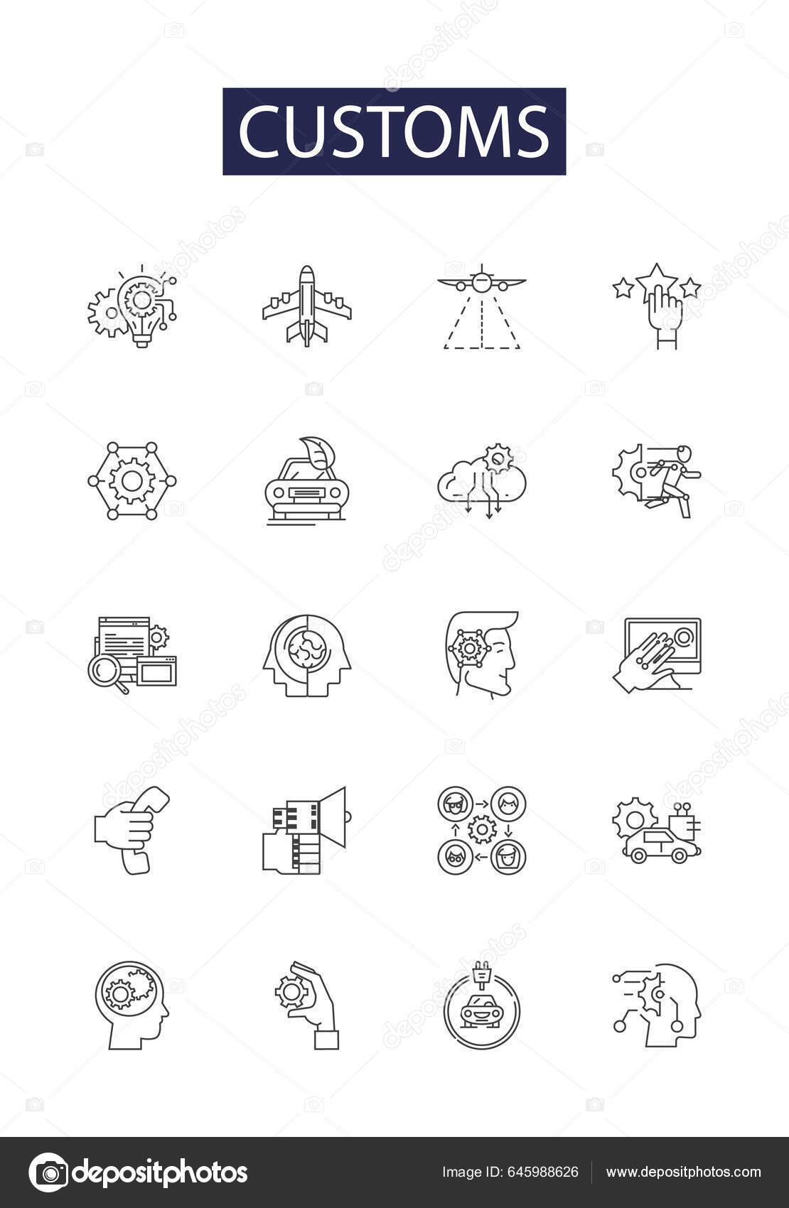 Customs Line Vector Icons Signs Cargo Business Export Freight Import ...