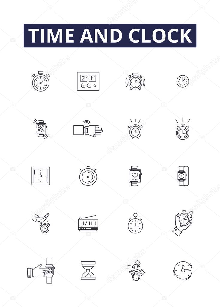 Iconos y signos vectoriales de línea de tiempo y reloj. Reloj, Reloj ...