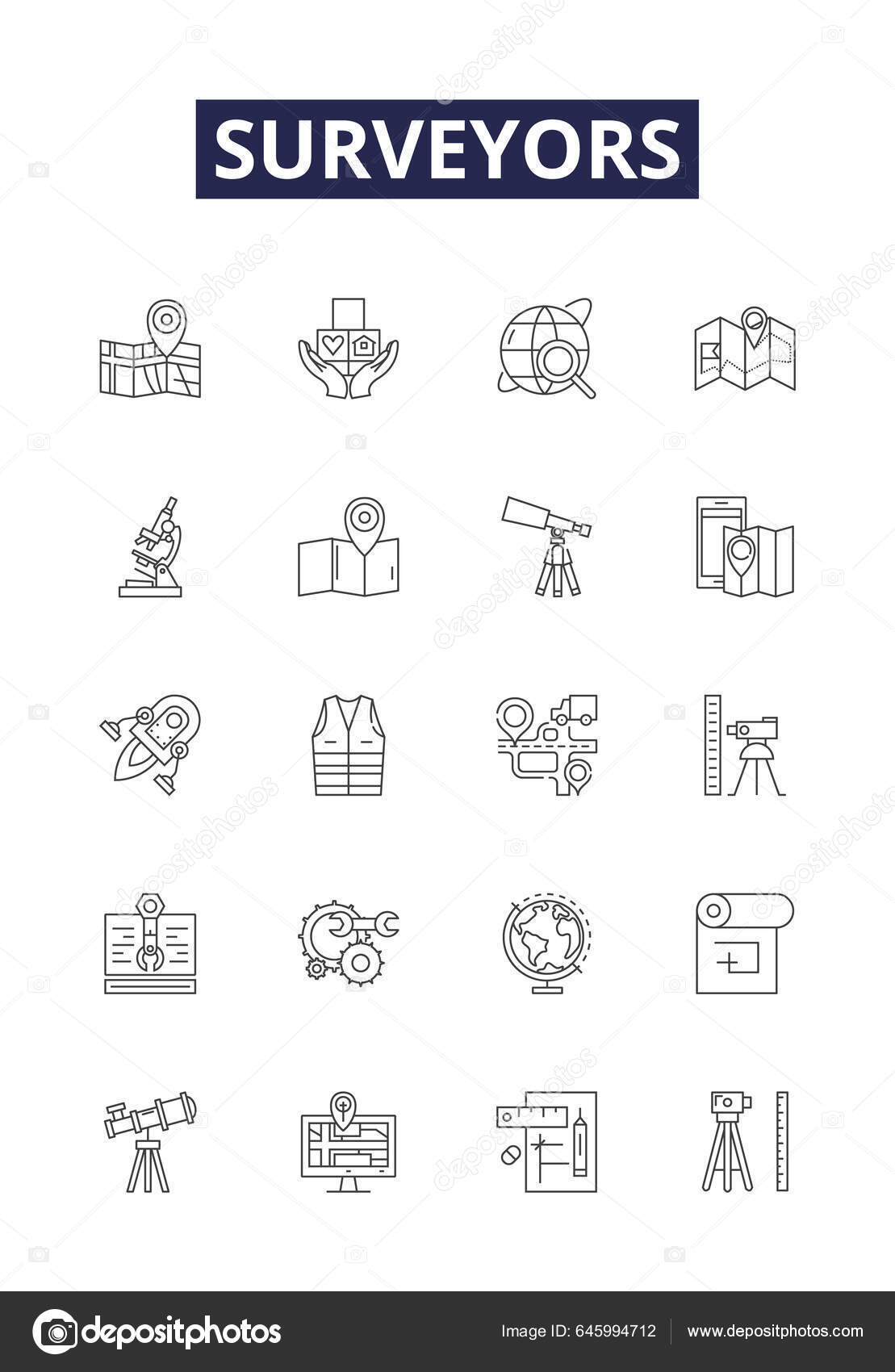 Surveyors Line Vector Icons Signs Mapping Geologists Survey Measurement ...