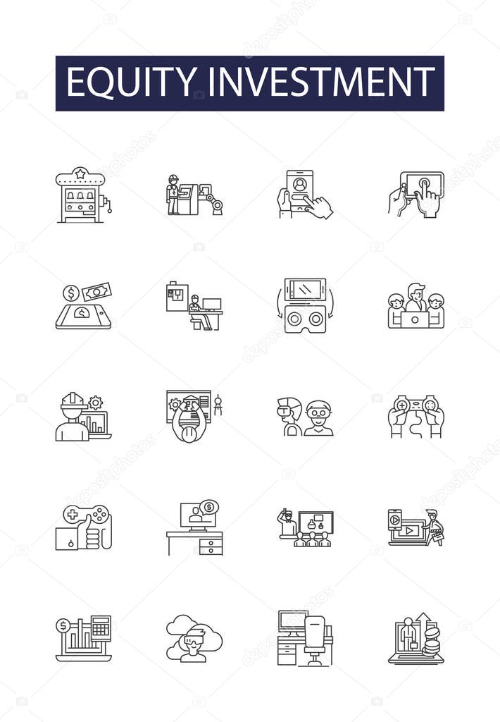 Iconos y signos vectoriales de línea de inversión de capital. Inversión ...