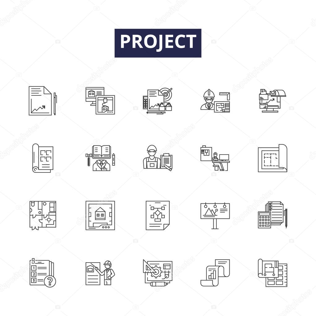Iconos y signos vectoriales de línea de proyecto. Iniciativa ...