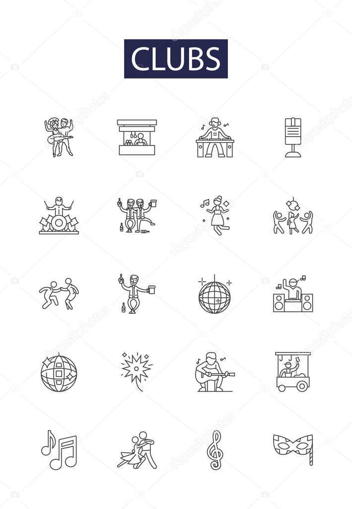 Clubes línea vectorial iconos y signos. Clubes, Pub, Bar, Salón ...