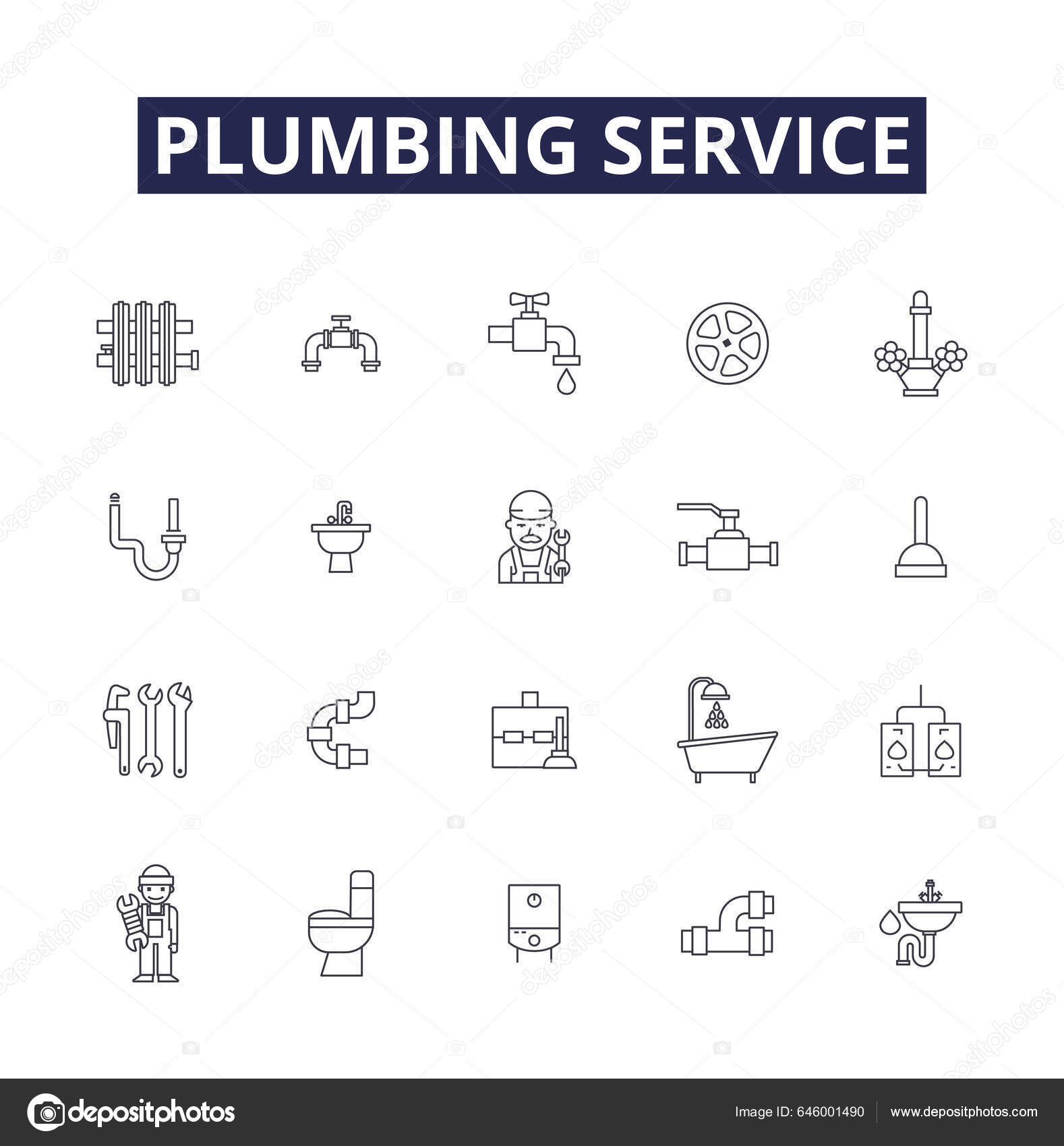 Plumbing Service Line Vector Icons Signs Pipes Fittings Repair Leaks ...