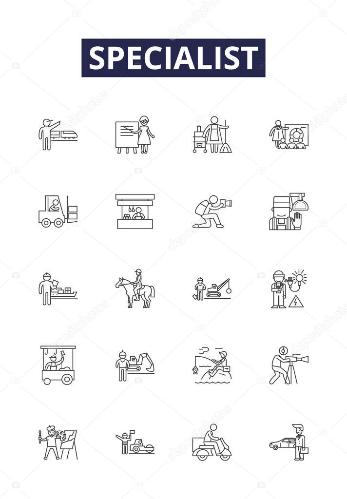 Especialista línea vectorial iconos y signos. Autoridad, Profesional ...