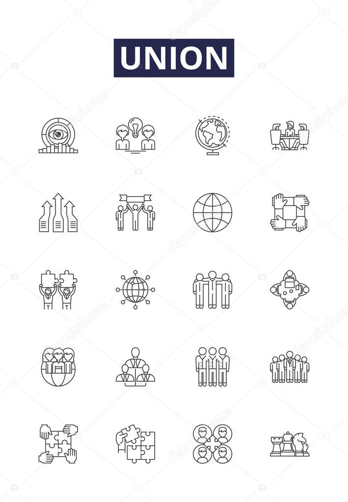 Unión línea vectorial iconos y signos. Alianza, Unidad, Combinar ...