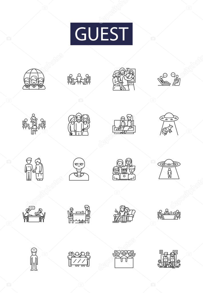 Línea de invitados iconos vectoriales y signos. Invitado, Anfitrión ...