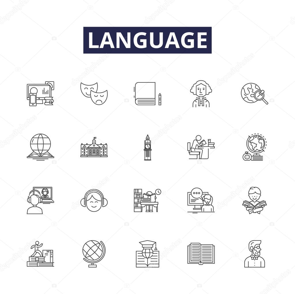 Lenguaje línea vector iconos y signos. Lenguaje, Verbal, Vocabulario ...