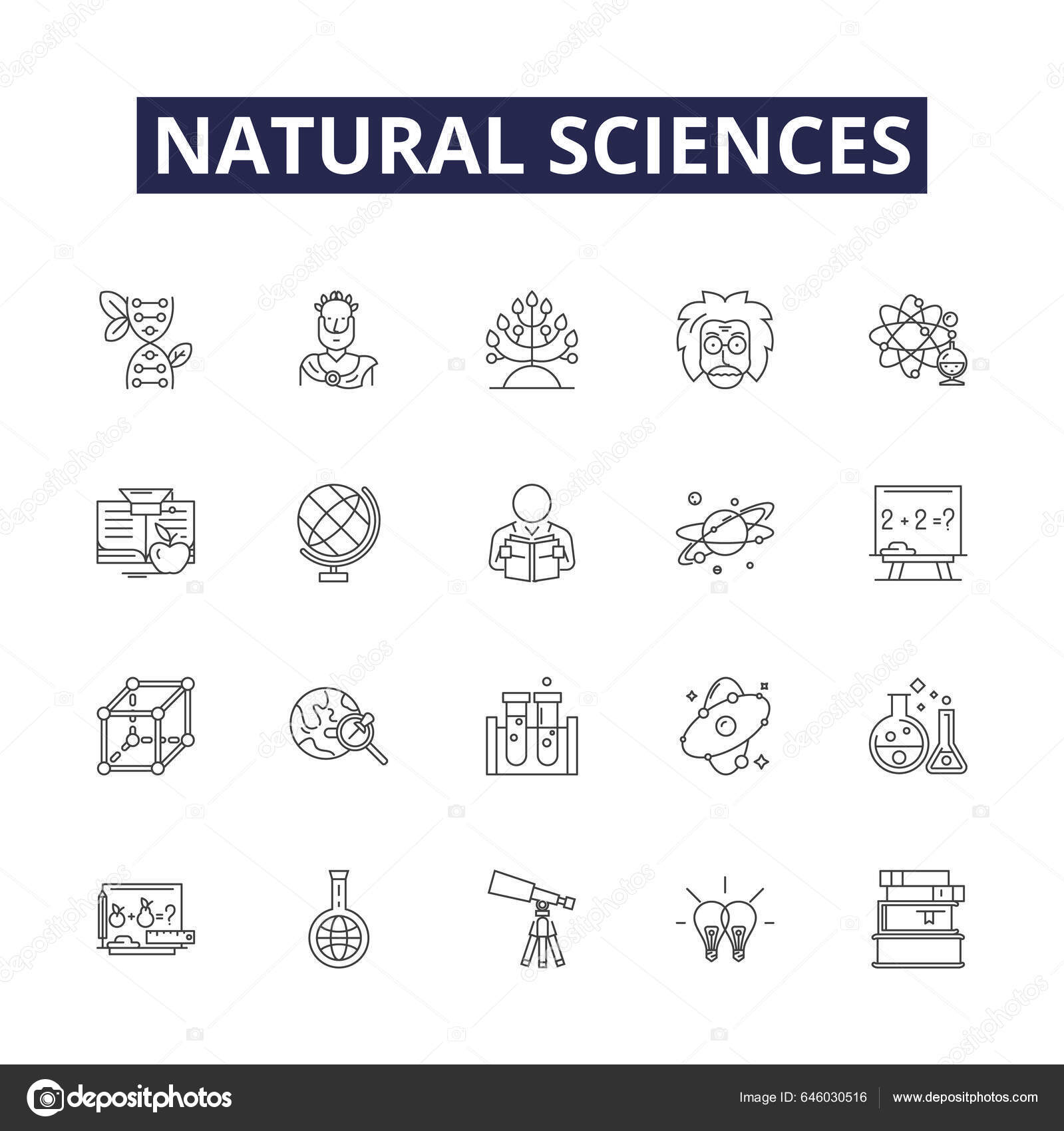 Natural Sciences Line Vector Icons Signs Chemistry Astronomy Geology ...