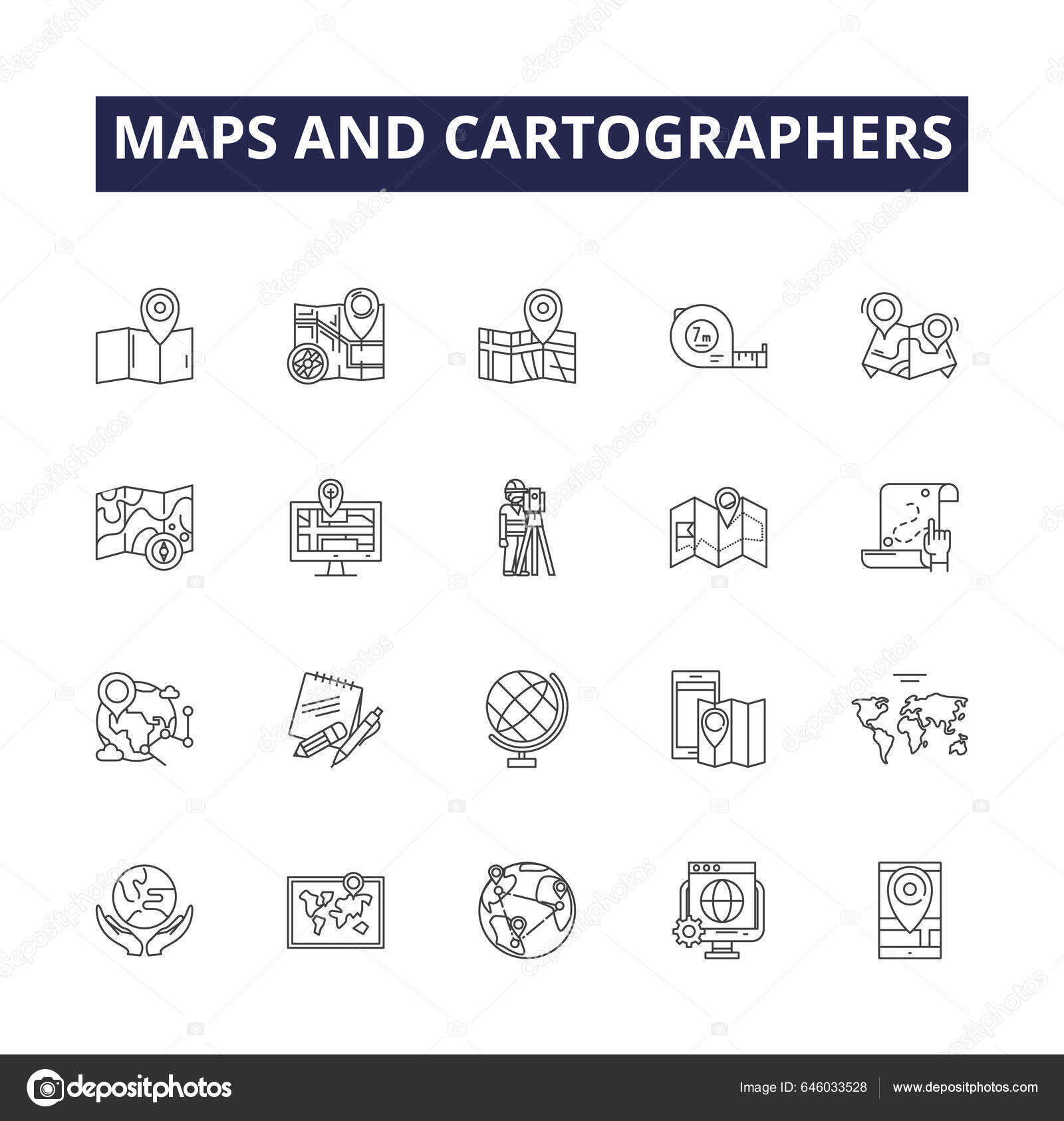 Maps Cartographers Line Vector Icons Signs Cartographers Geographic ...