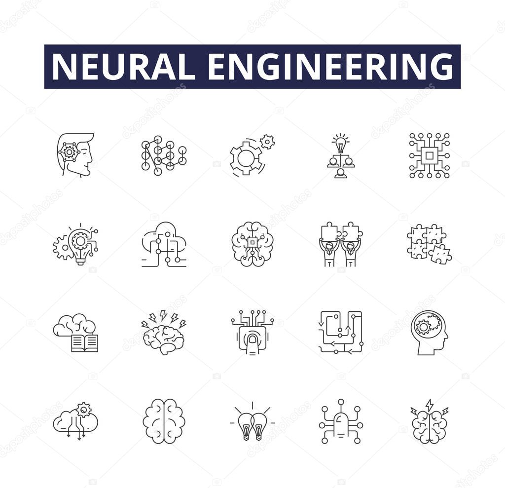 Línea de ingeniería neuronal vectorial iconos y signos. Neurociencia ...
