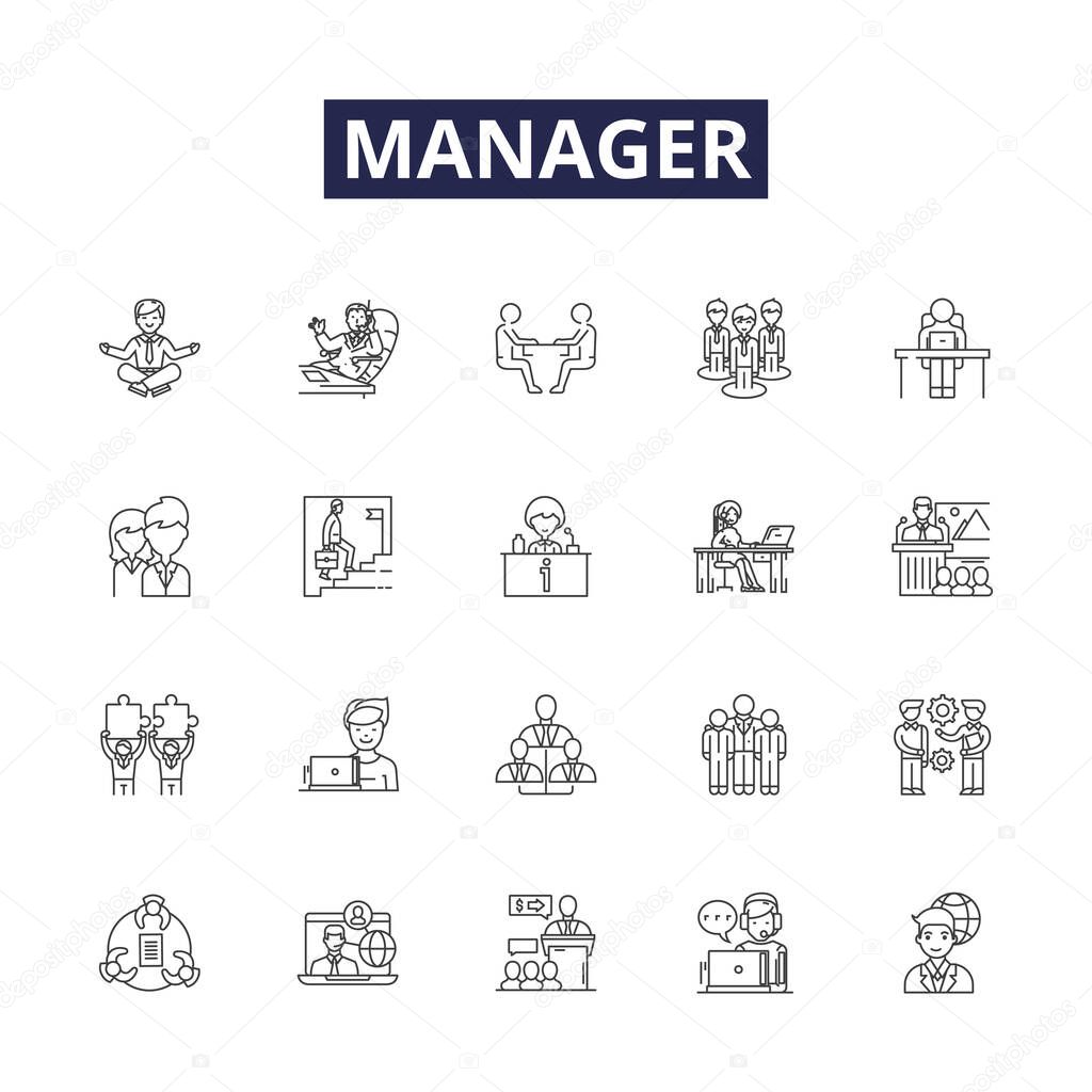 Iconos y signos vectoriales de línea Manager. Supervisor, Controlador ...