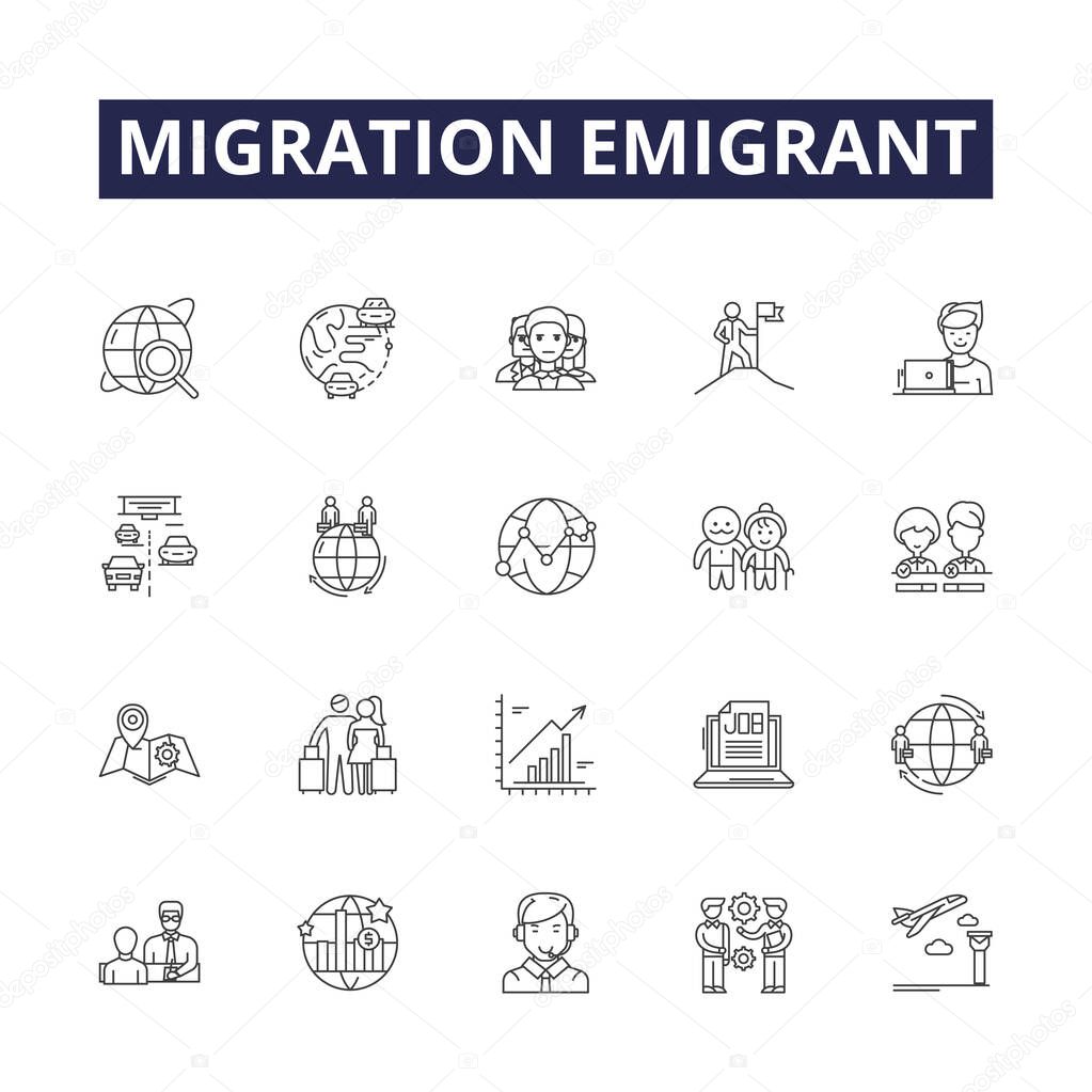 Migración emigrante línea vectorial iconos y signos. Migración, Migrar ...