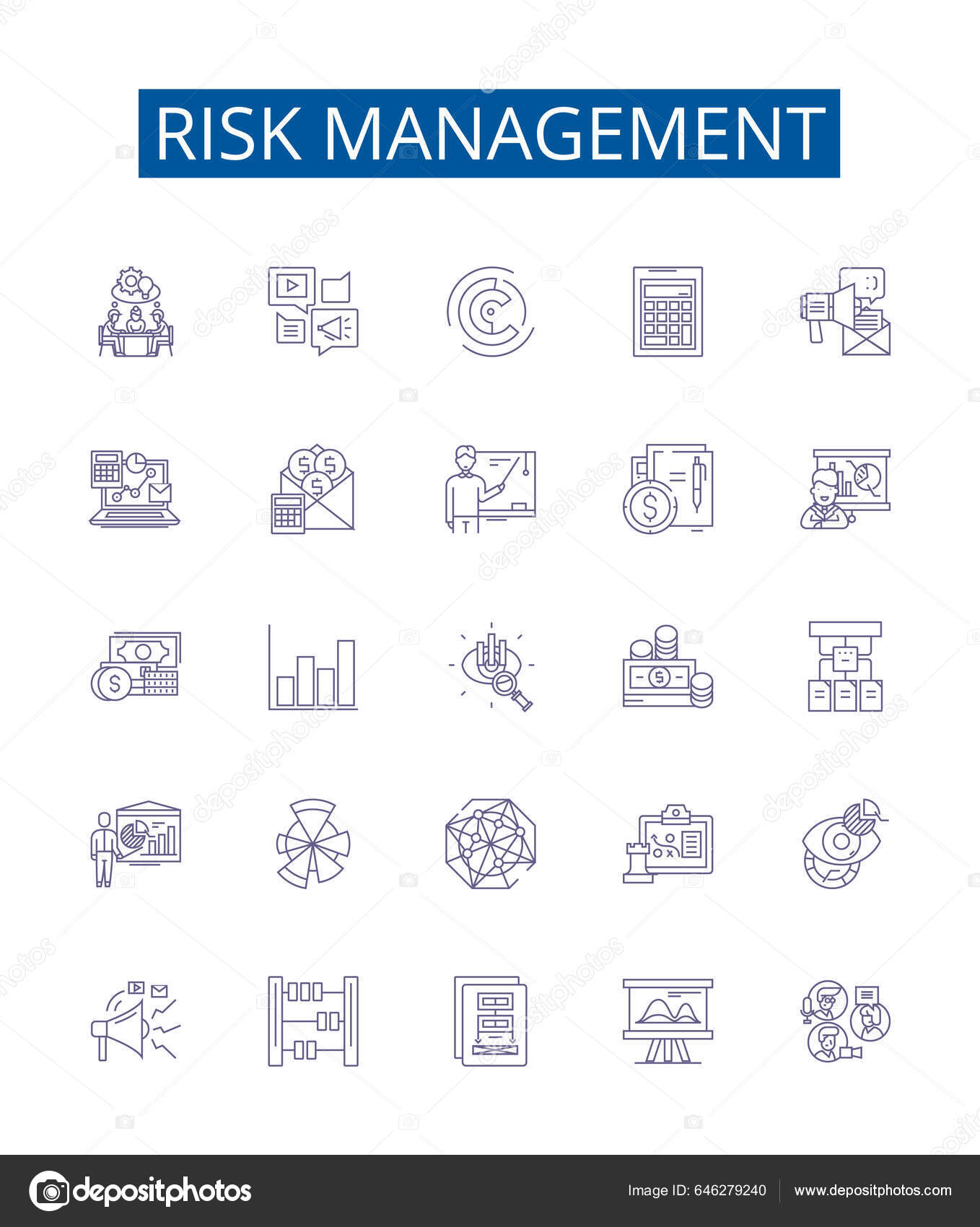 Risk Management Line Icons Signs Set Design Collection Risk Management ... Risk Management Line Icons Signs Set Design Collection Risk Management ...