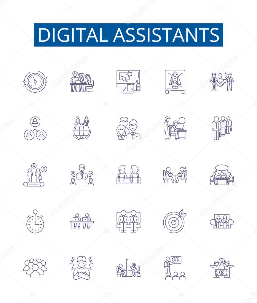 Asistentes digitales línea iconos signos establecidos. Diseño de la ...