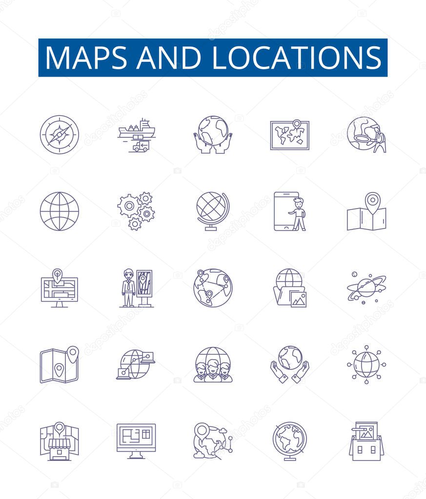 Mapas y ubicaciones línea iconos signos establecidos. Diseño de la ...