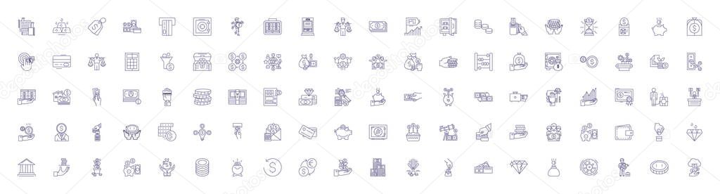 Línea de dinero iconos signos establecidos. Colección de diseño de ...