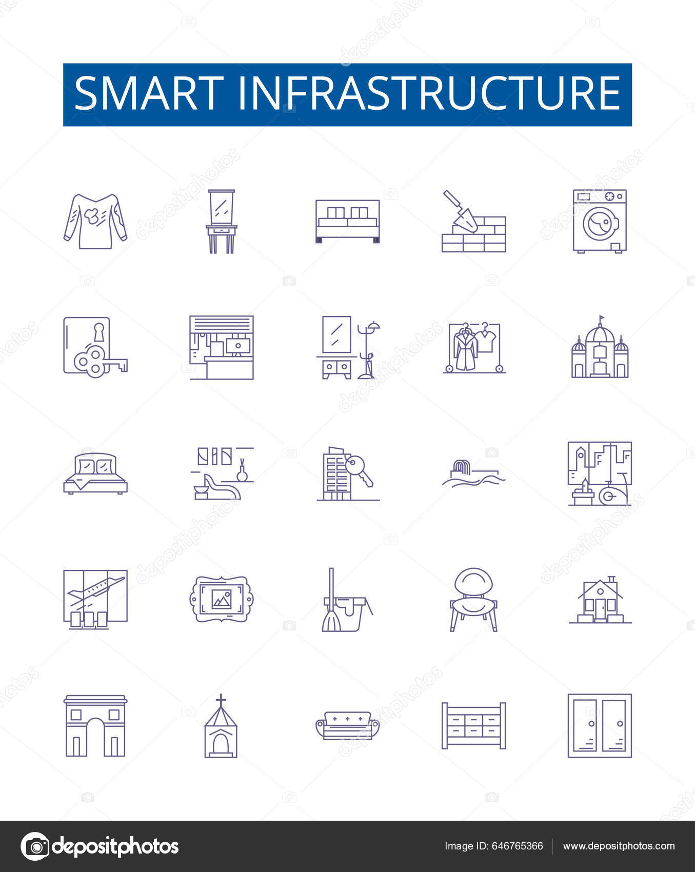 Smart Infrastructure Line Icons Signs Set Design Collection Smart ...