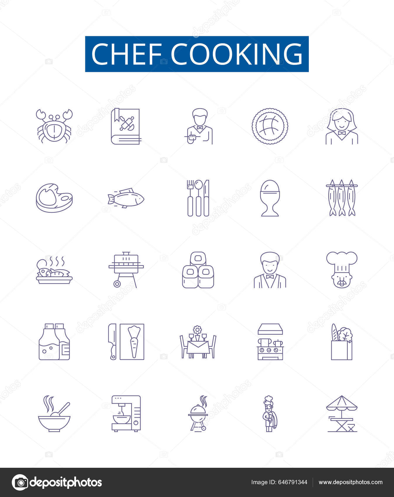 Chef Cooking Line Icons Signs Set Design Collection Chef Cooking Stock ...