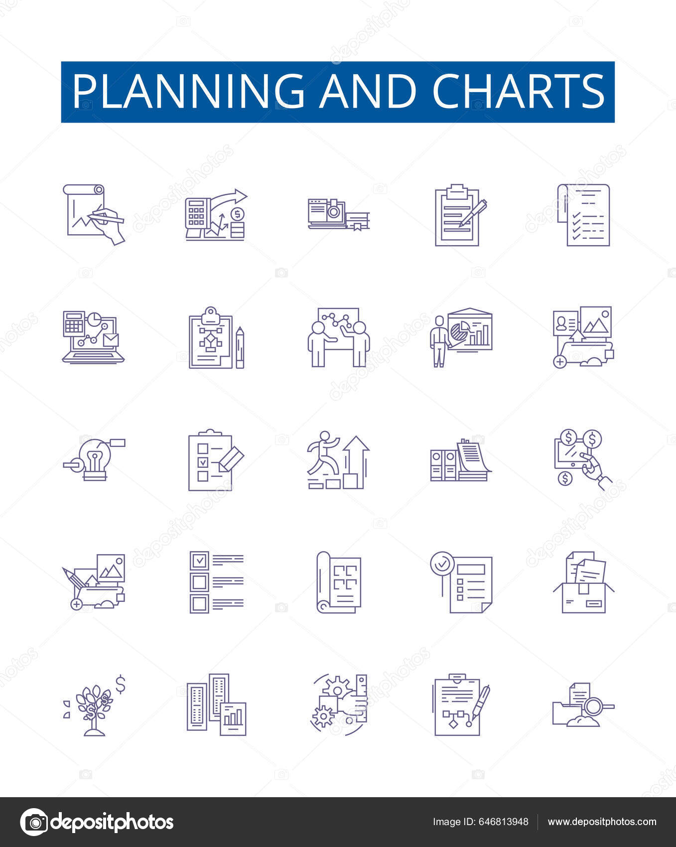 Planning Charts Line Icons Signs Set Design Collection Planning Charts ...