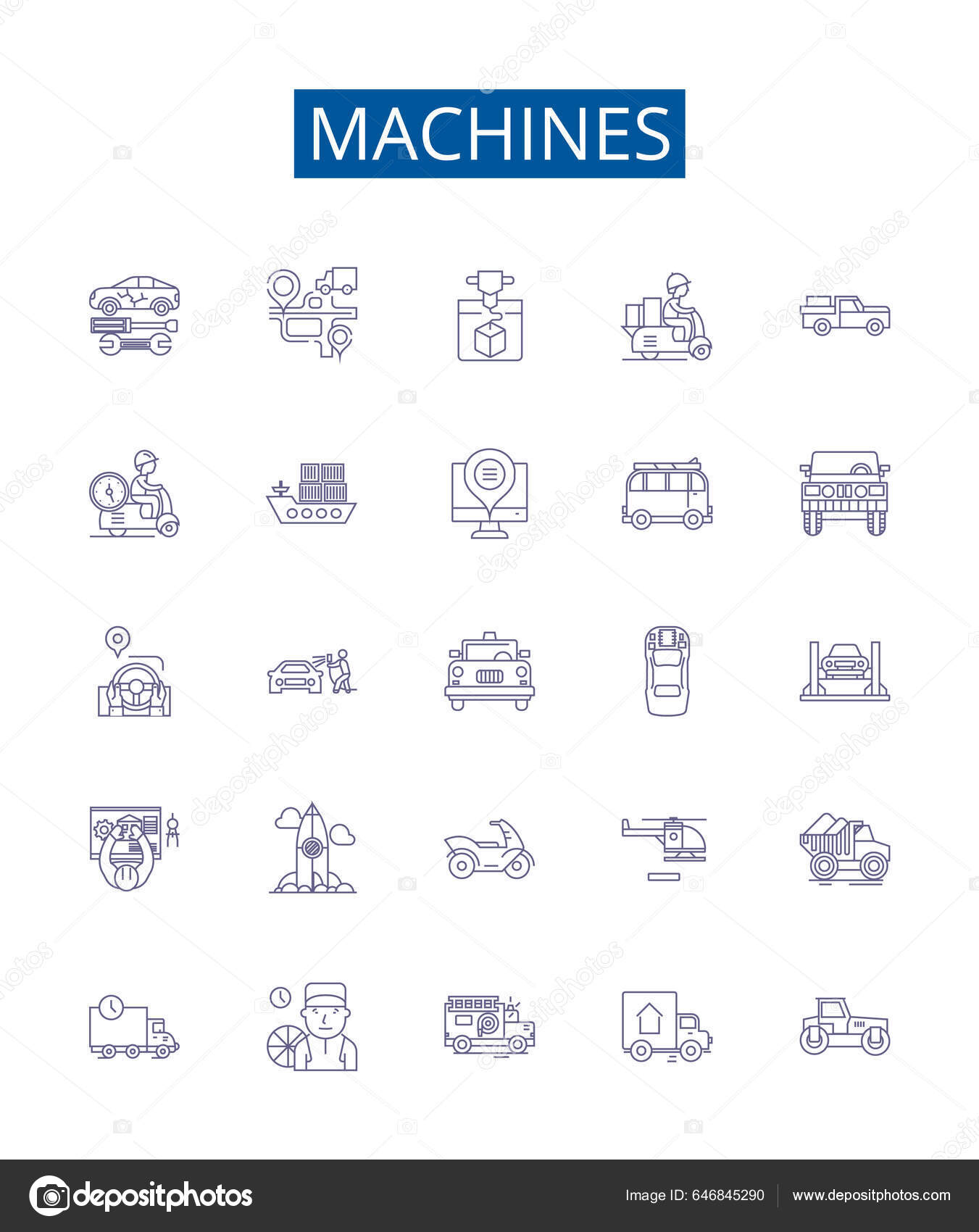 Machines Line Icons Signs Set Design Collection Robots Automata ...
