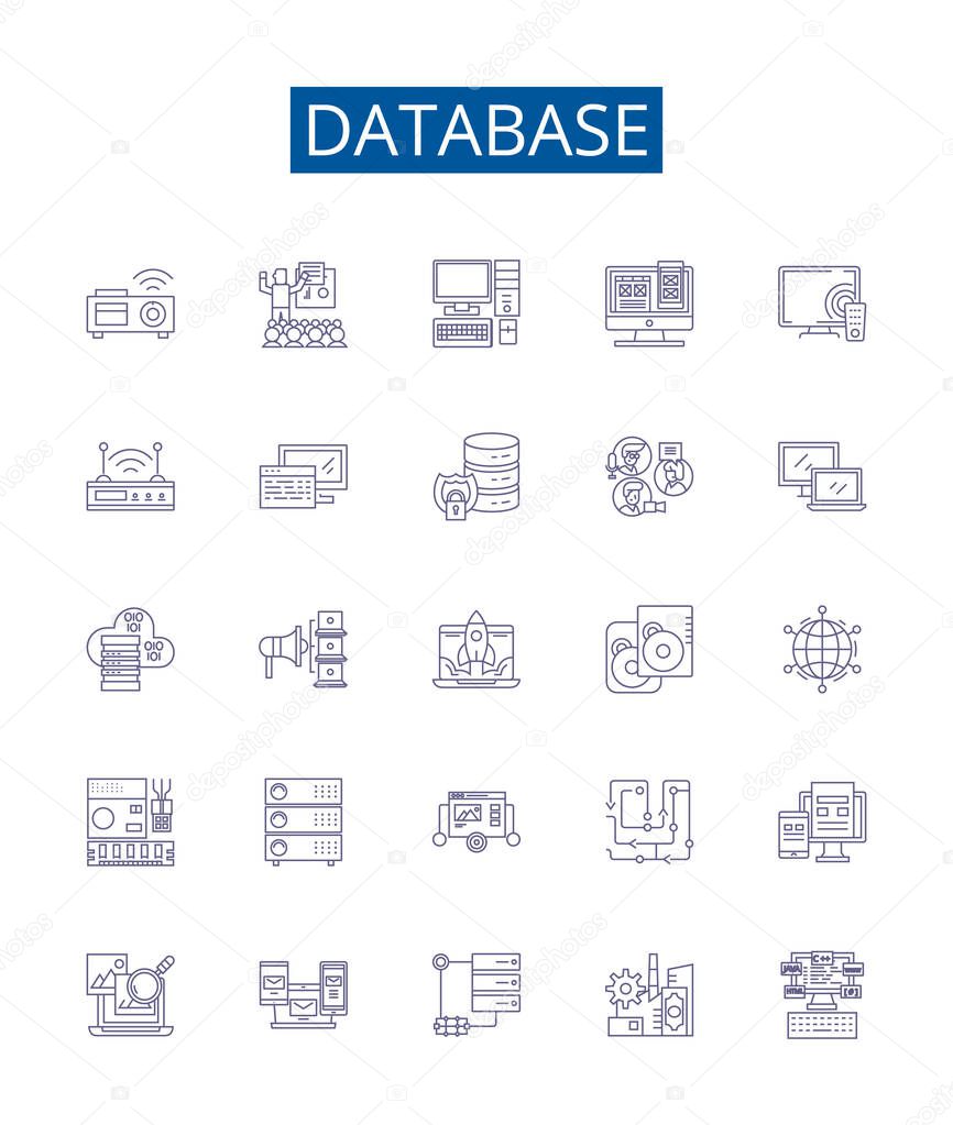 Línea de base de datos iconos signos establecidos. Diseño de la ...