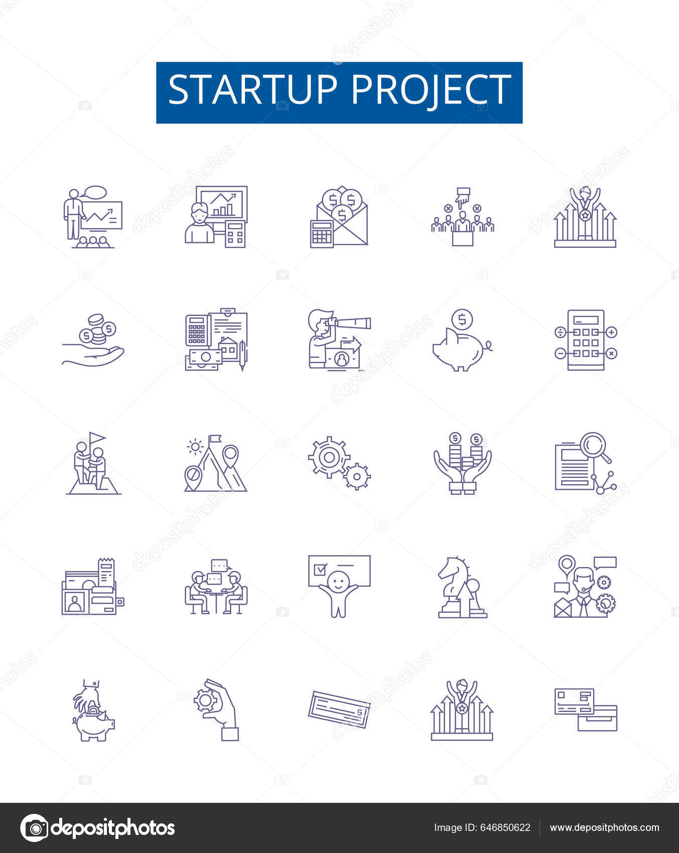 Startup Project Line Icons Signs Set Design Collection Startup Project ...