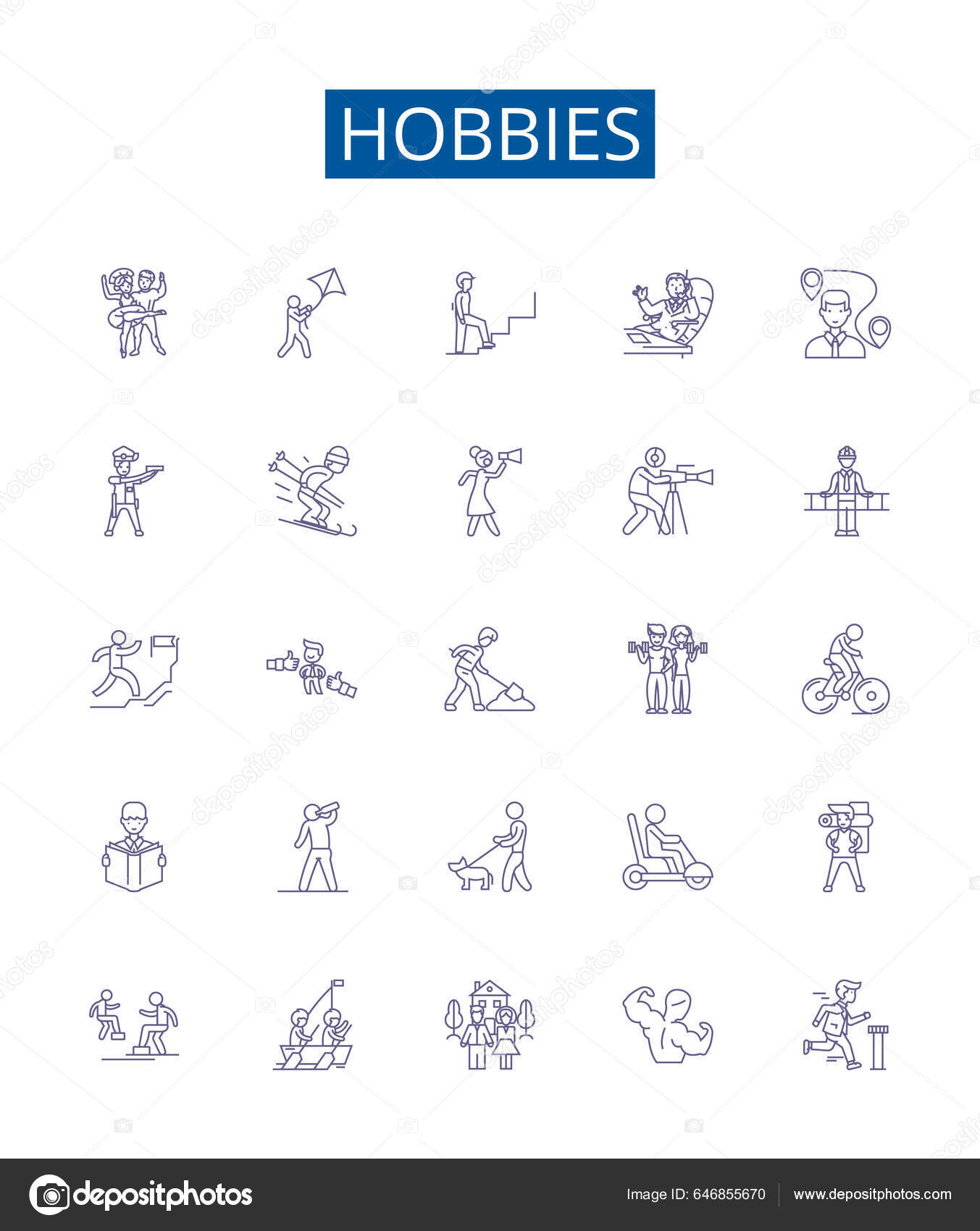 Hobbies Line Icons Signs Set Design Collection Crafting Painting ...