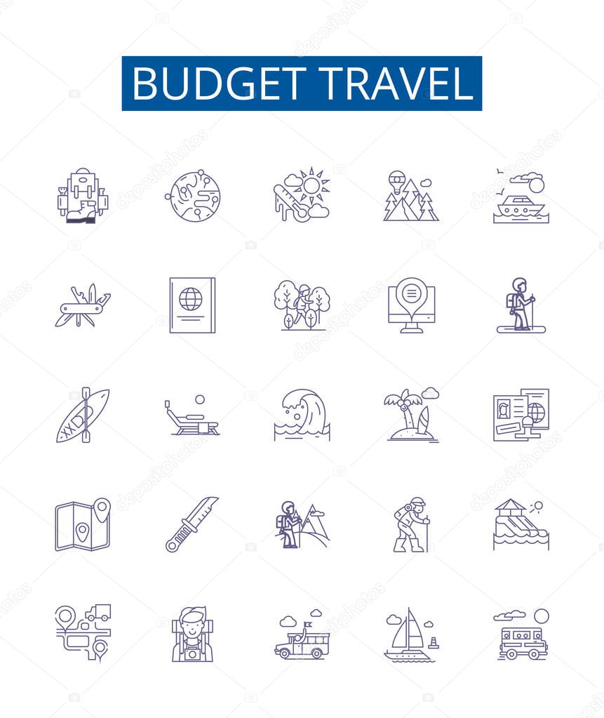Presupuesto línea de viaje iconos signos establecidos. Colección de ...