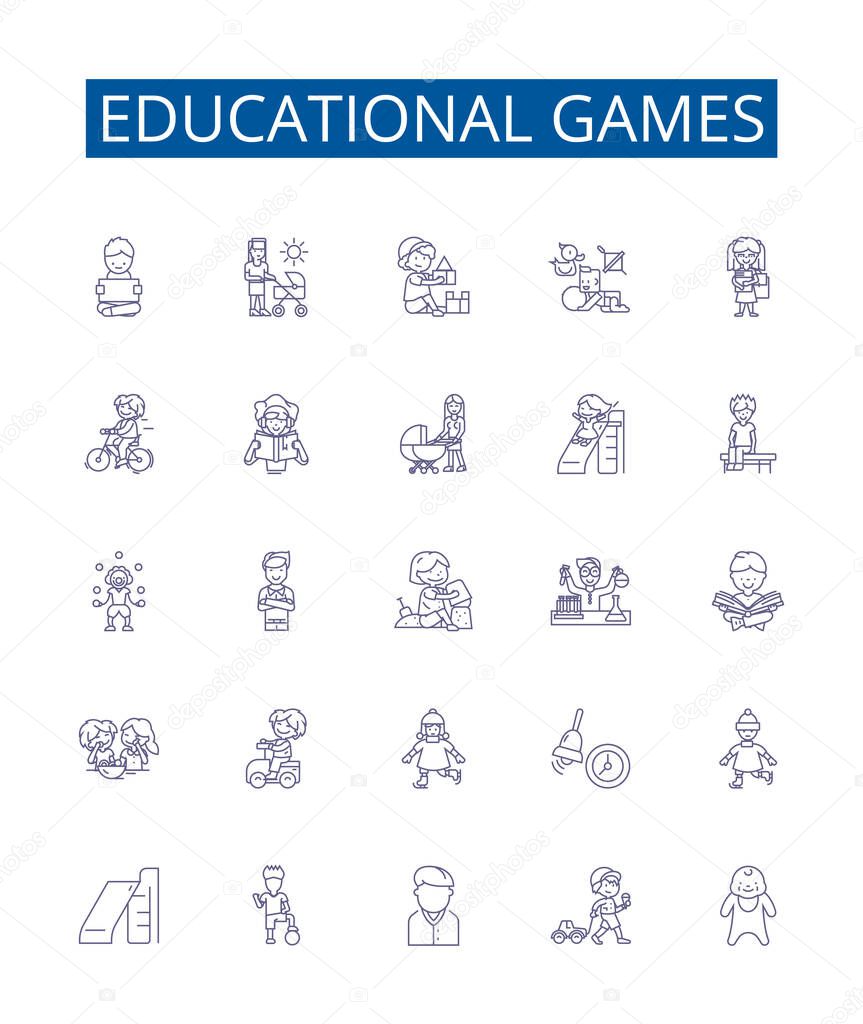 Juegos educativos línea iconos signos conjunto. Diseño de la colección ...