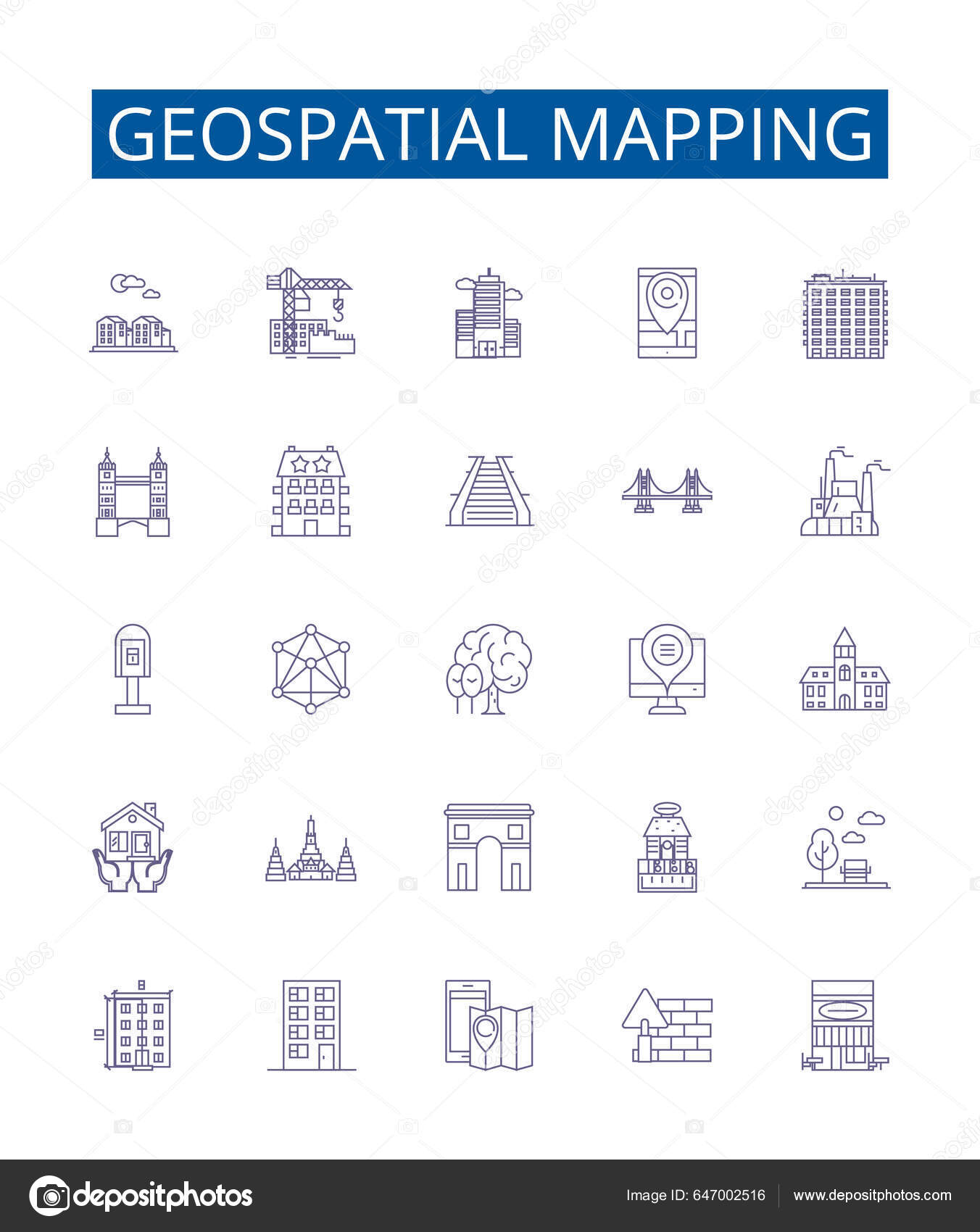 Geospatial Mapping Line Icons Signs Set Design Collection Geomapping ...
