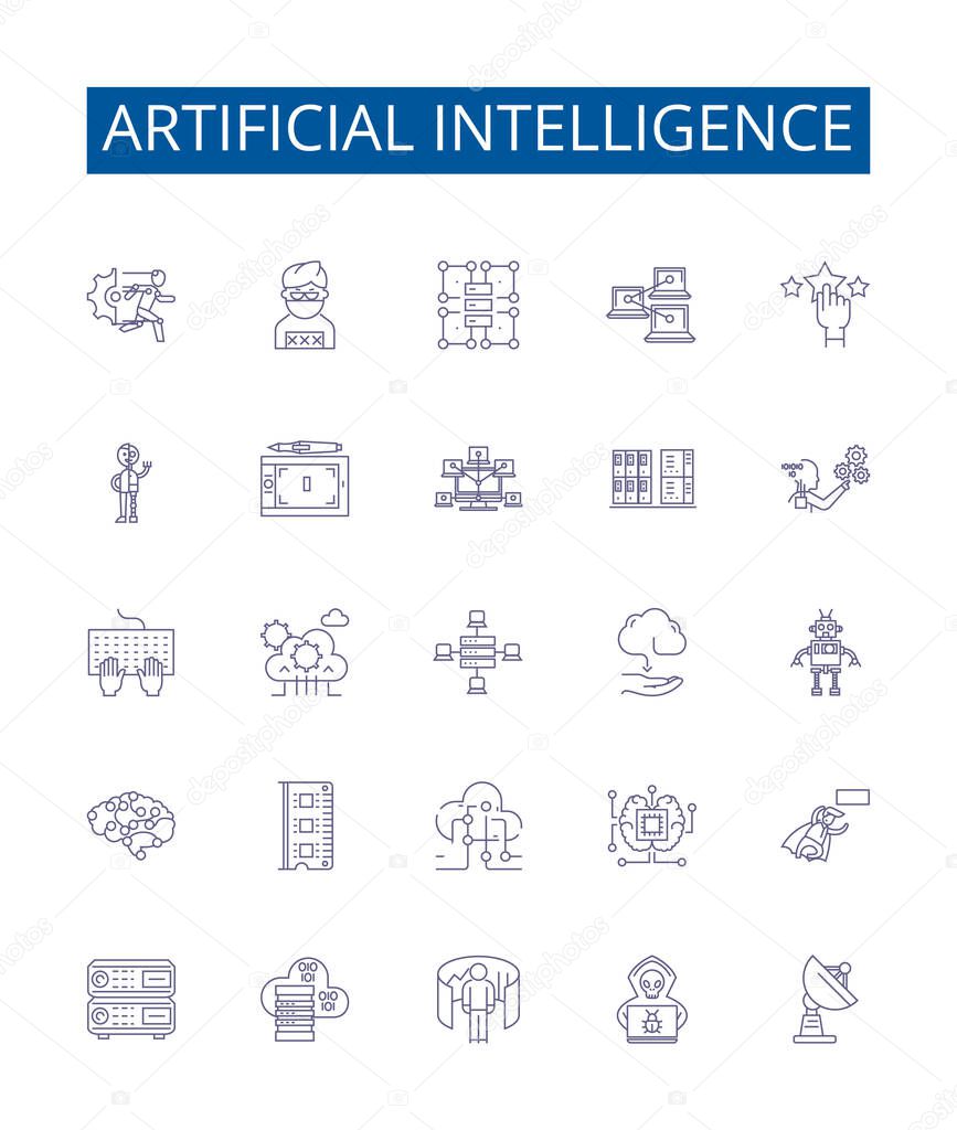 Iconos de línea de inteligencia artificial conjunto de signos ...