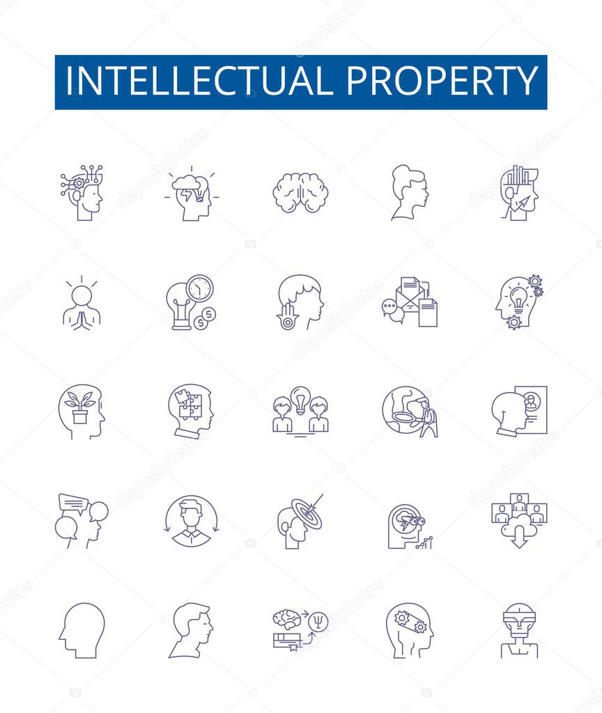 Línea de propiedad intelectual iconos signos conjunto. Colección de ...