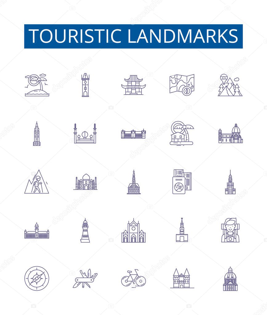 Lugares de interés turístico línea iconos signos establecidos ...