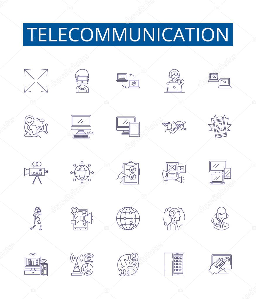 Línea de telecomunicaciones iconos signos establecidos. Diseño de la ...