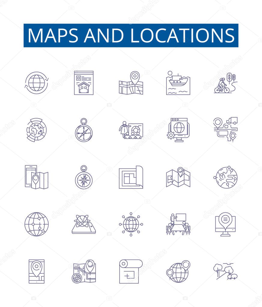 Mapas y ubicaciones línea iconos signos establecidos. Diseño de la ...