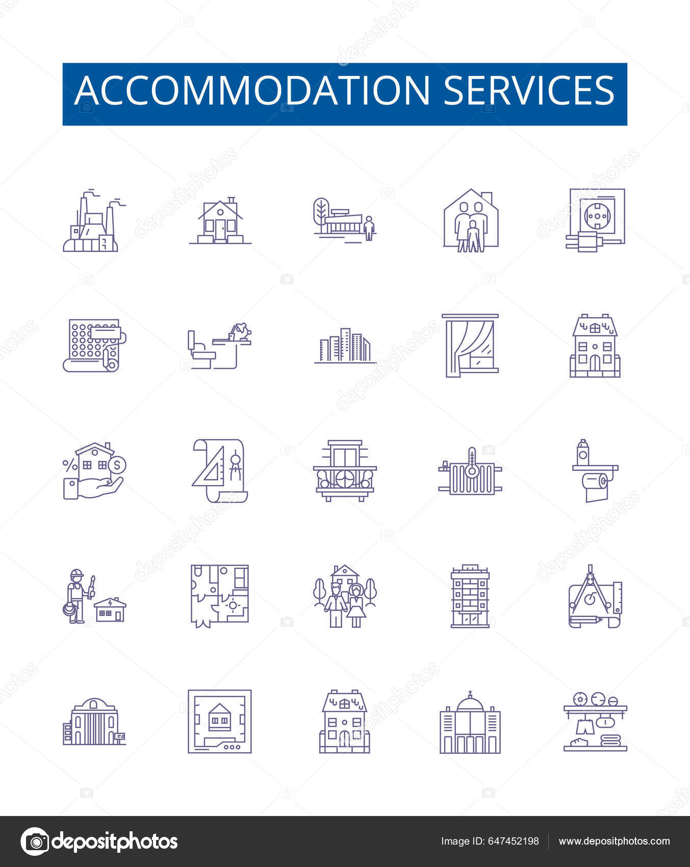 Accommodation Services Line Icons Signs Set Design Collection Lodging ...